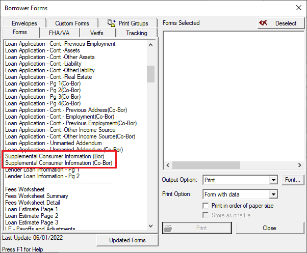 1142 Enabling the Supplemental Consumer Information Form (SCIF)
