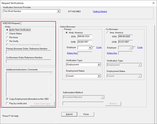 5400 Requesting employment and income verifications from The Work Number
