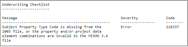 118337 Subject Property Type Code is missing