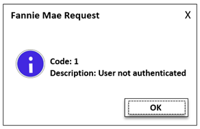 Code 1 User not authenticated