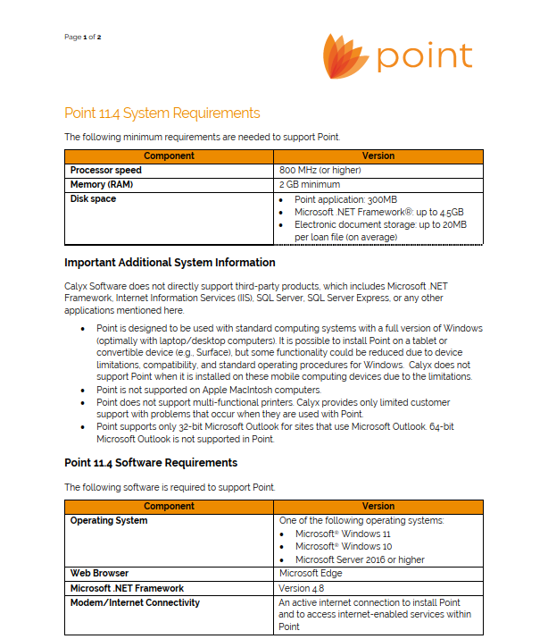 Point 11.4 System Requirements
