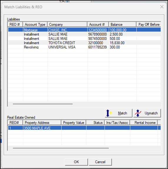 2002 Matching Owned Real Estate Properties to the Mortgage Liability.