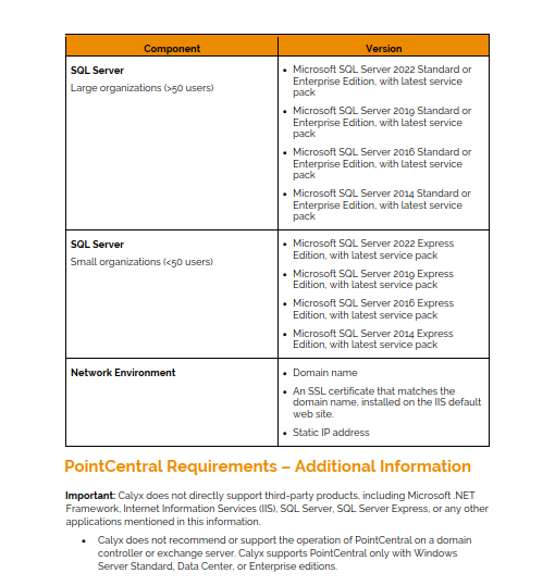 PointCentral 11.4 System Requirements
